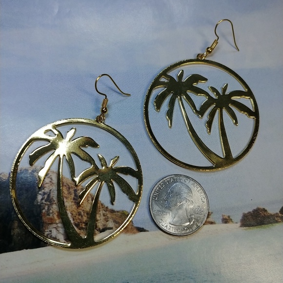 Jewelry | New Big Gold Palm Tree Hoop Dangle Earrings | Poshmark